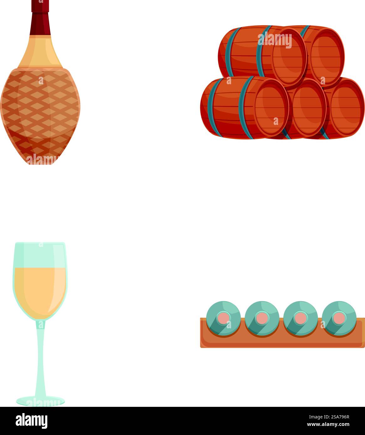 Vector illustration set featuring elements related to wine including a ...