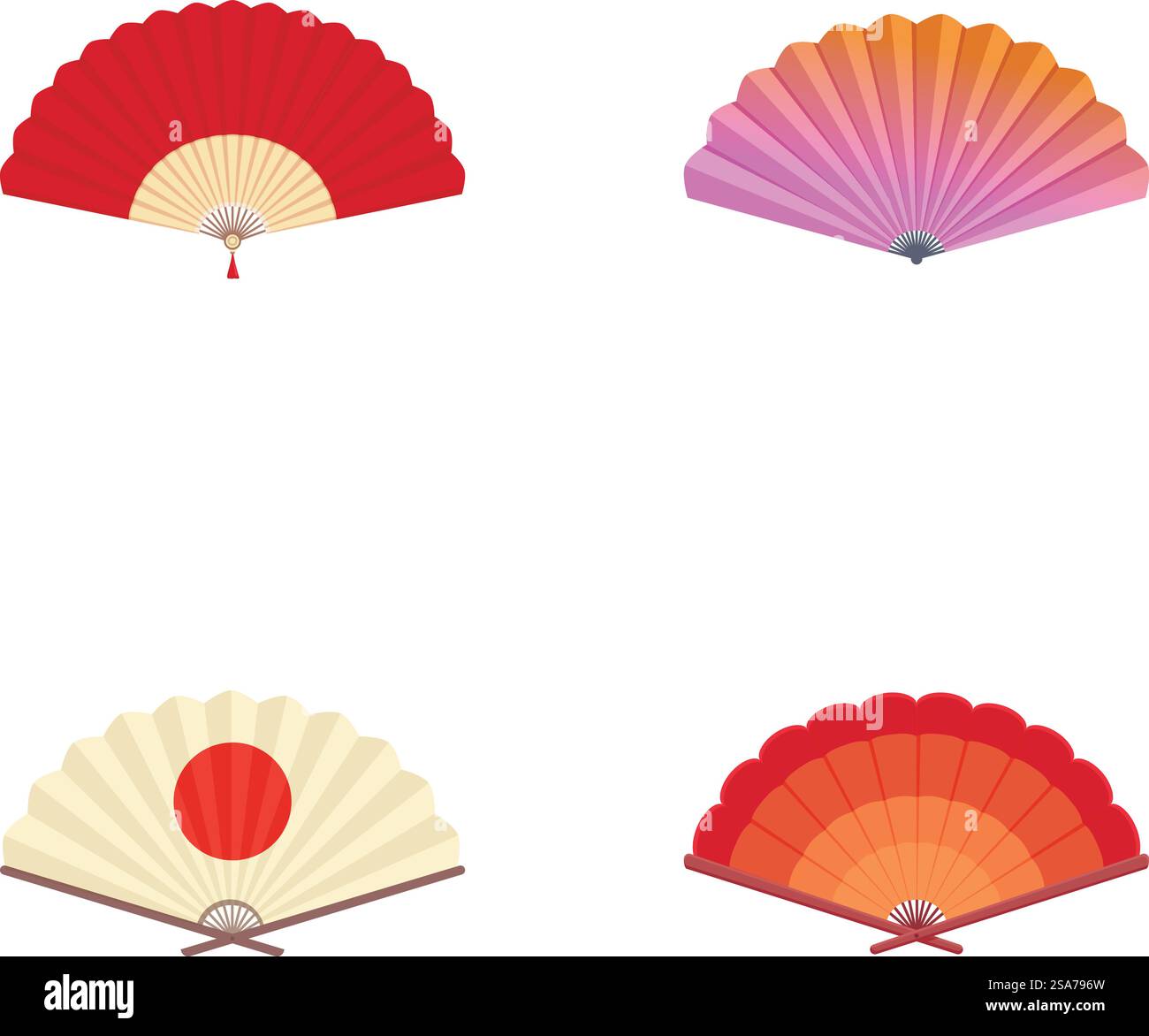 Collection of four elegant hand fan designs, isolated on white ...