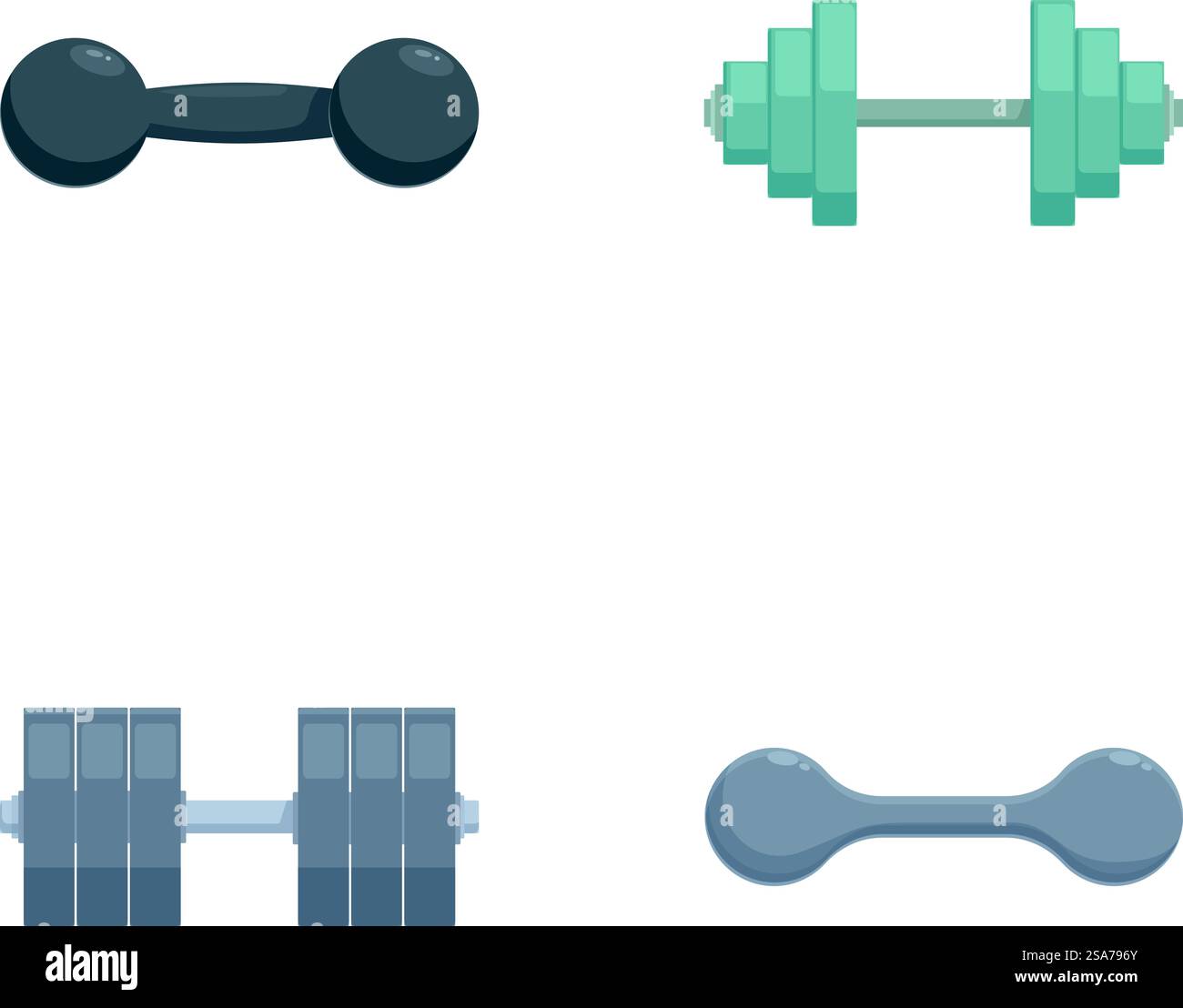 Collection of different styles of dumbbells and barbells, ideal for fitnessrelated content. Set ...