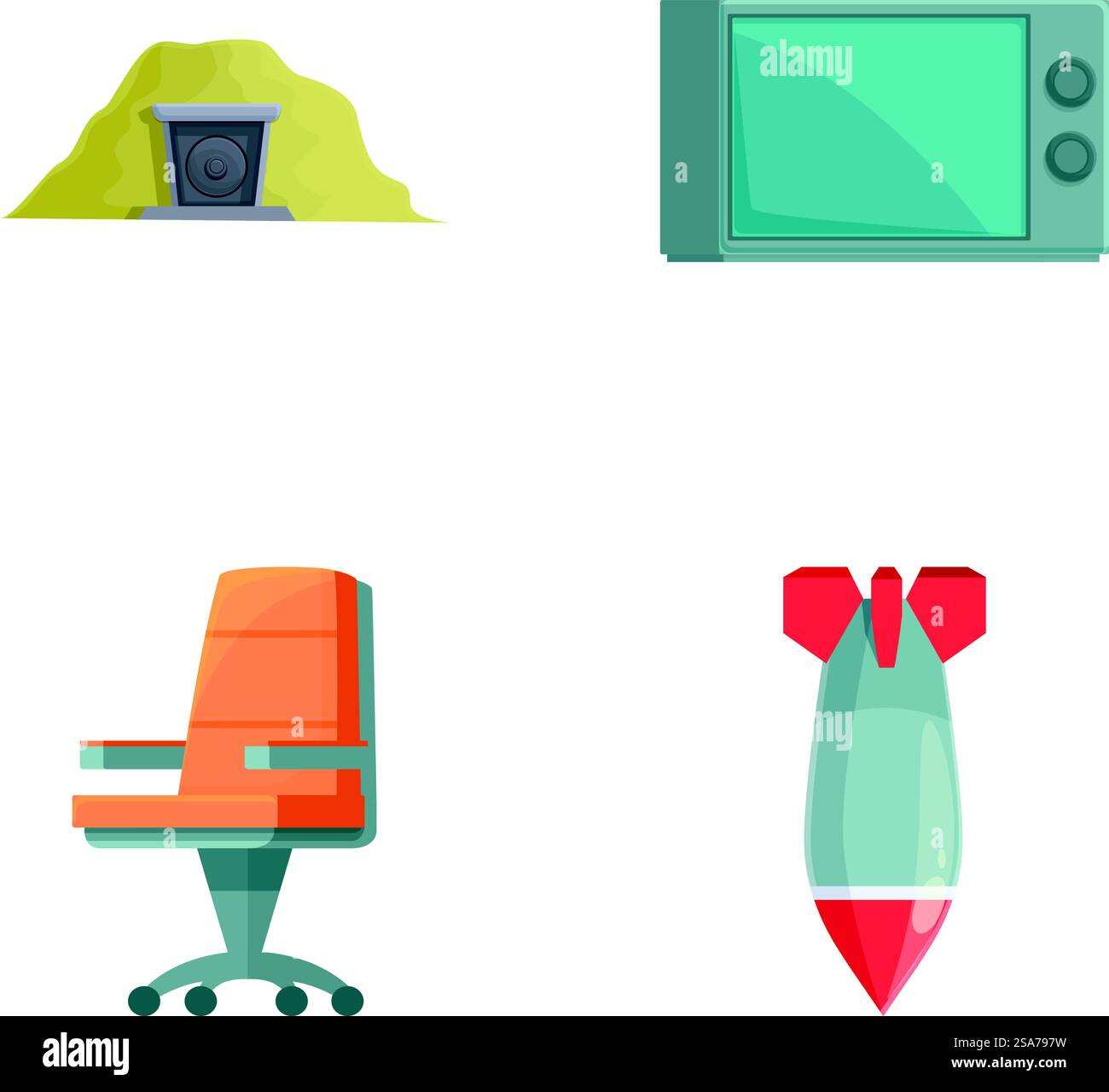 Illustration of four items representing workplace and technology hi-res ...