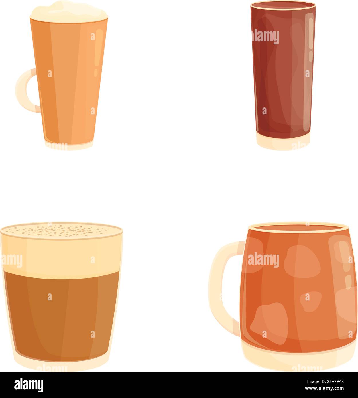 Set of four different styled coffee cups, ideal for cafe menus or ...