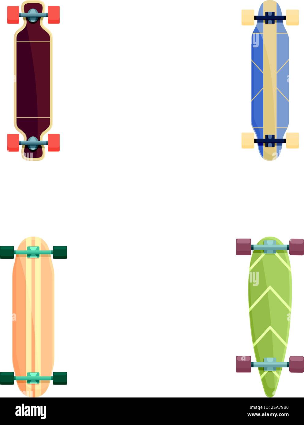Collection of four different skateboard designs depicted from a topdown ...