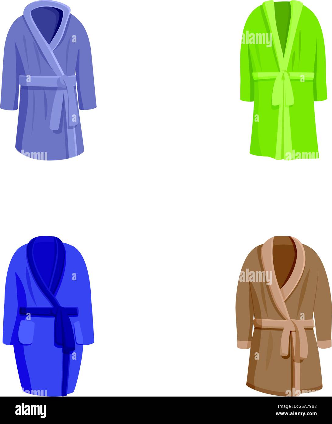 Vector illustration of four cozy bathrobes in different colors suitable ...