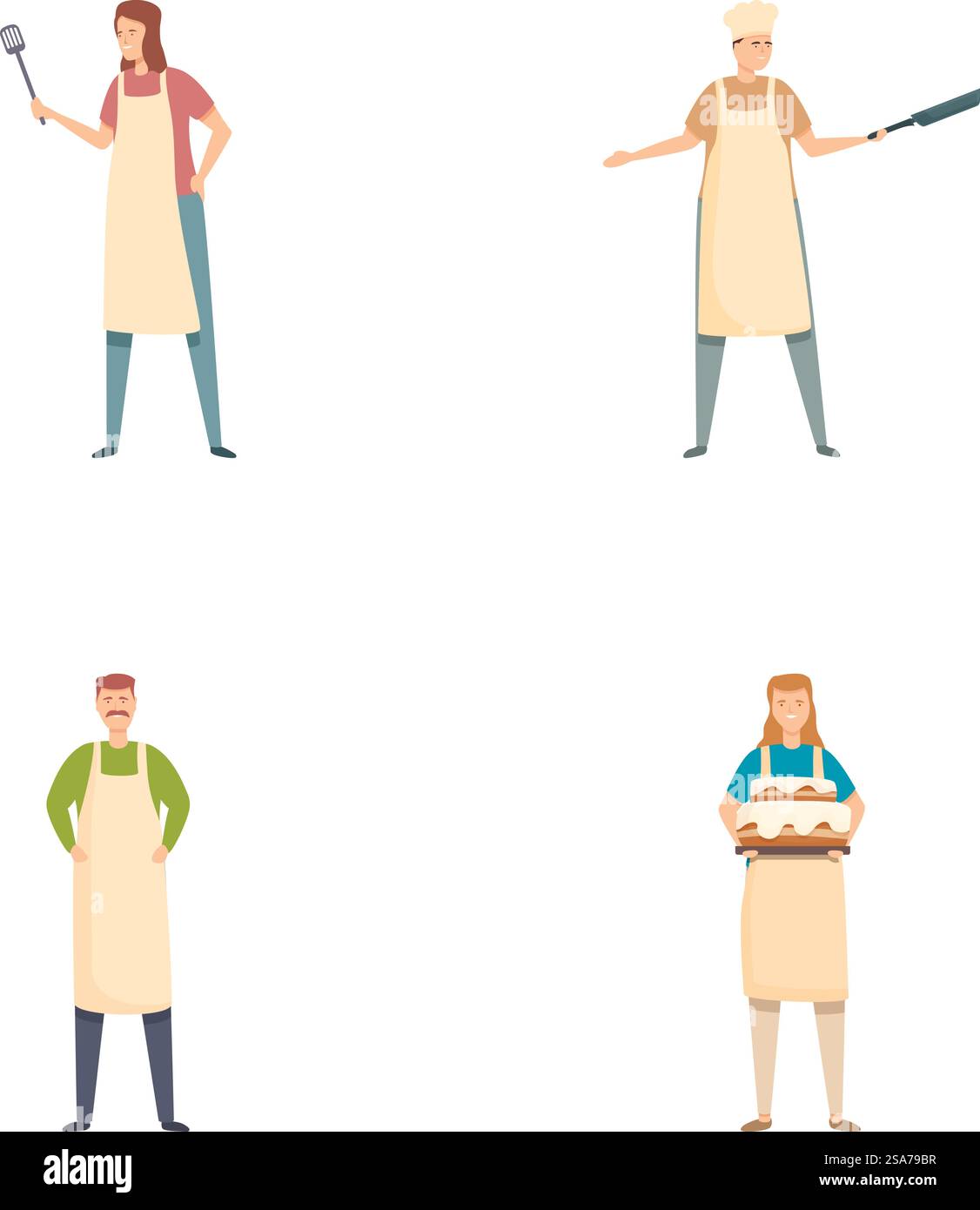 Collection of four diverse cartoon chefs showcasing different culinary ... Collection of four diverse cartoon chefs showcasing different culinary ...