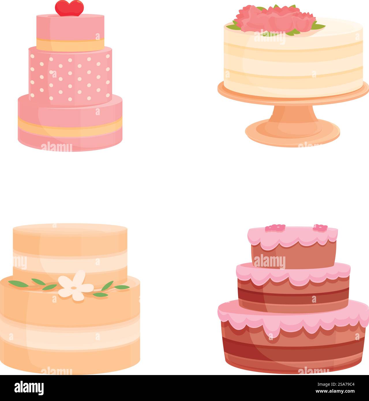 Collection of four unique and colorful wedding cake illustrations hi-res stock photography and ...