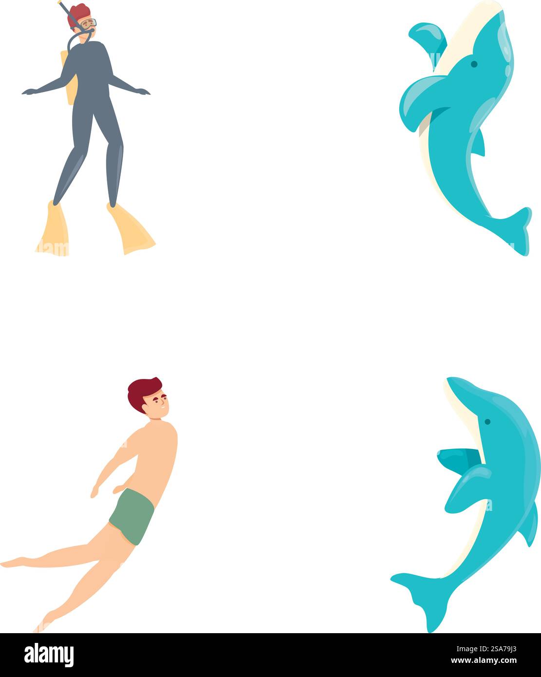 Water swimming icons set cartoon vector. Active people swim with ...