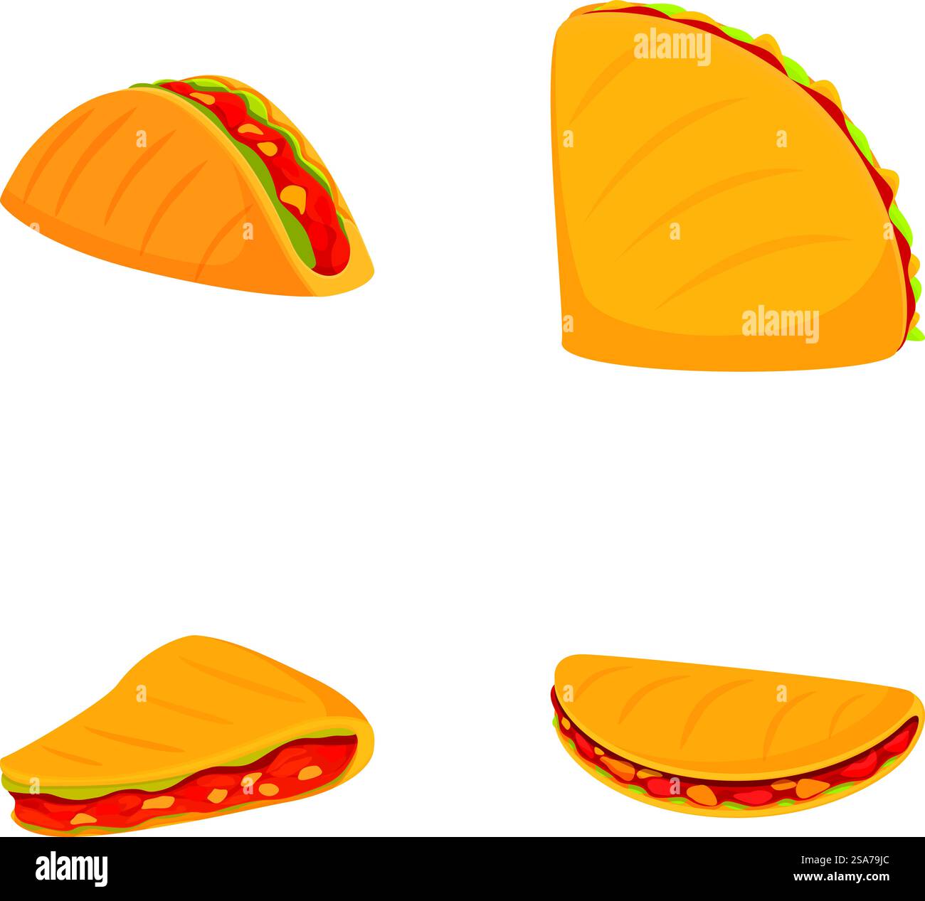 Assorted cartoon tacos set with delicious ingredients for a ...