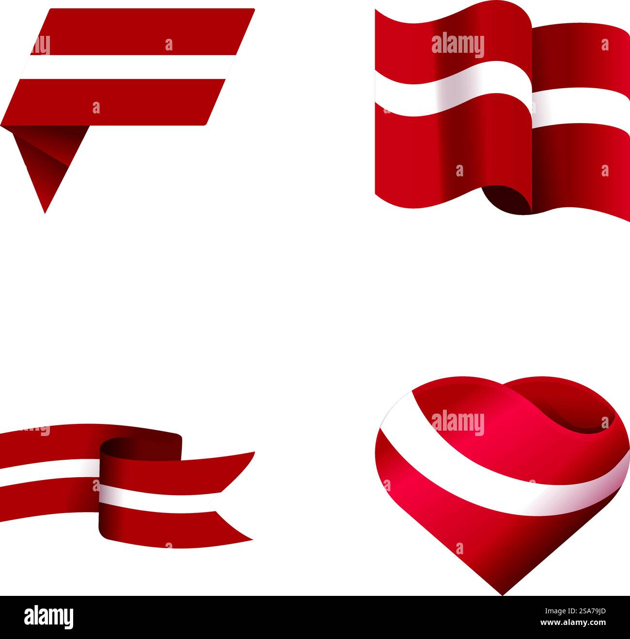 Collection of four elegant red ribbon designs in various shapes, ideal ...
