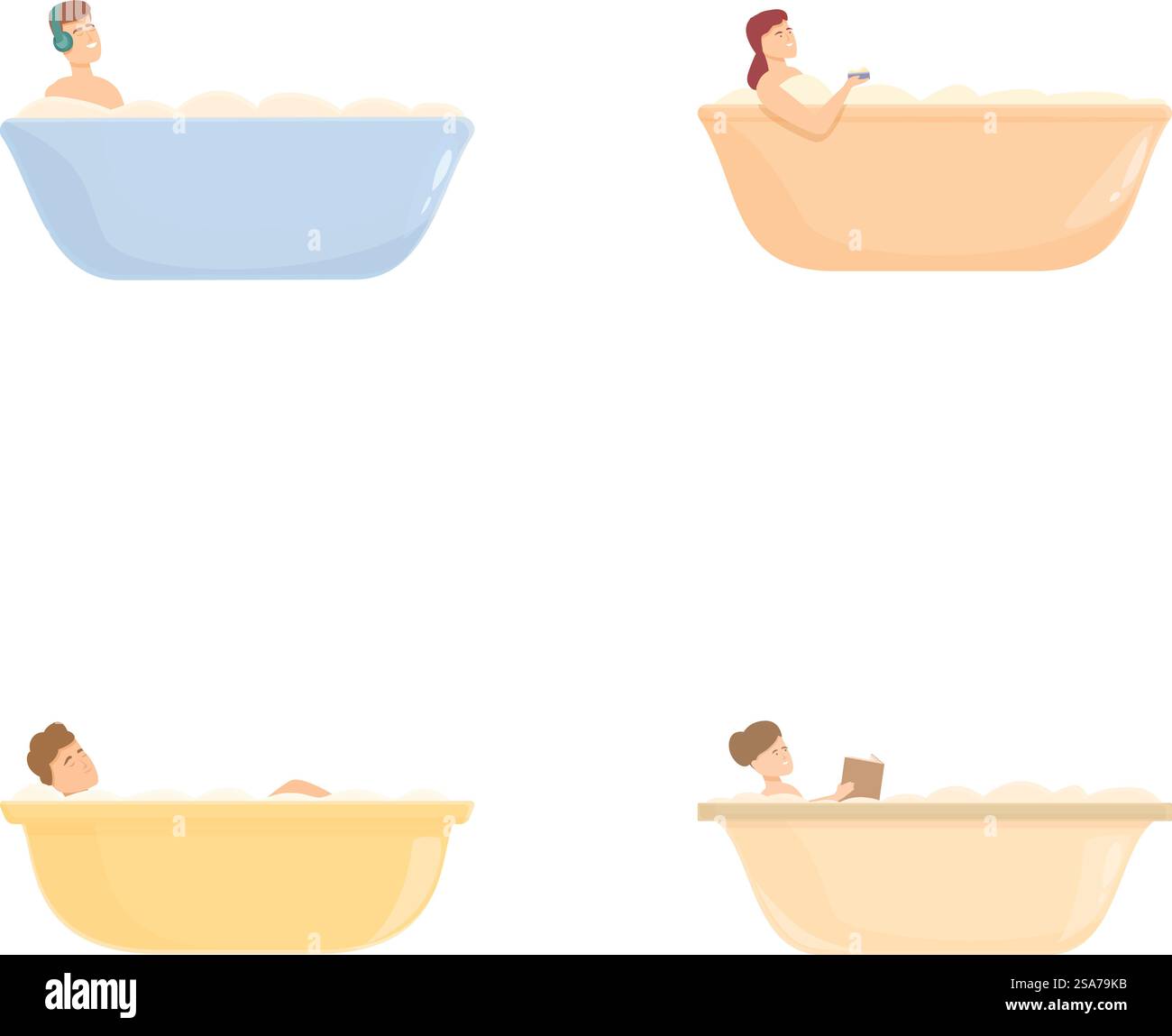 Collection of cartoon characters enjoying a soak in bathtubs ...
