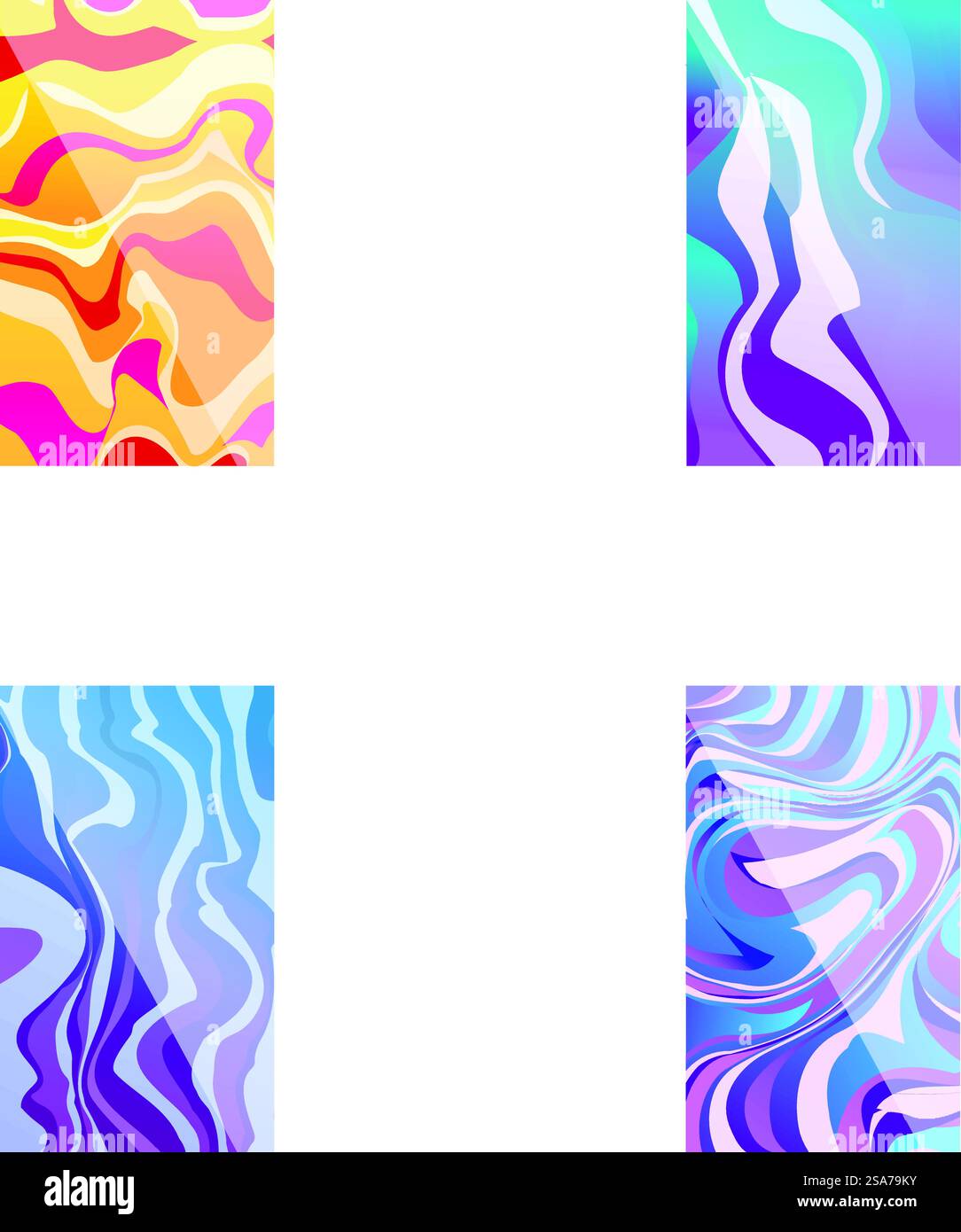 Collection Of Four Backgrounds With Colorful Fluid Wave Patterns Set