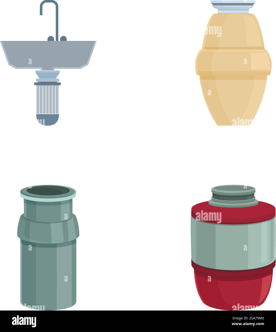 Vector illustration of different types of water containers and sink ...