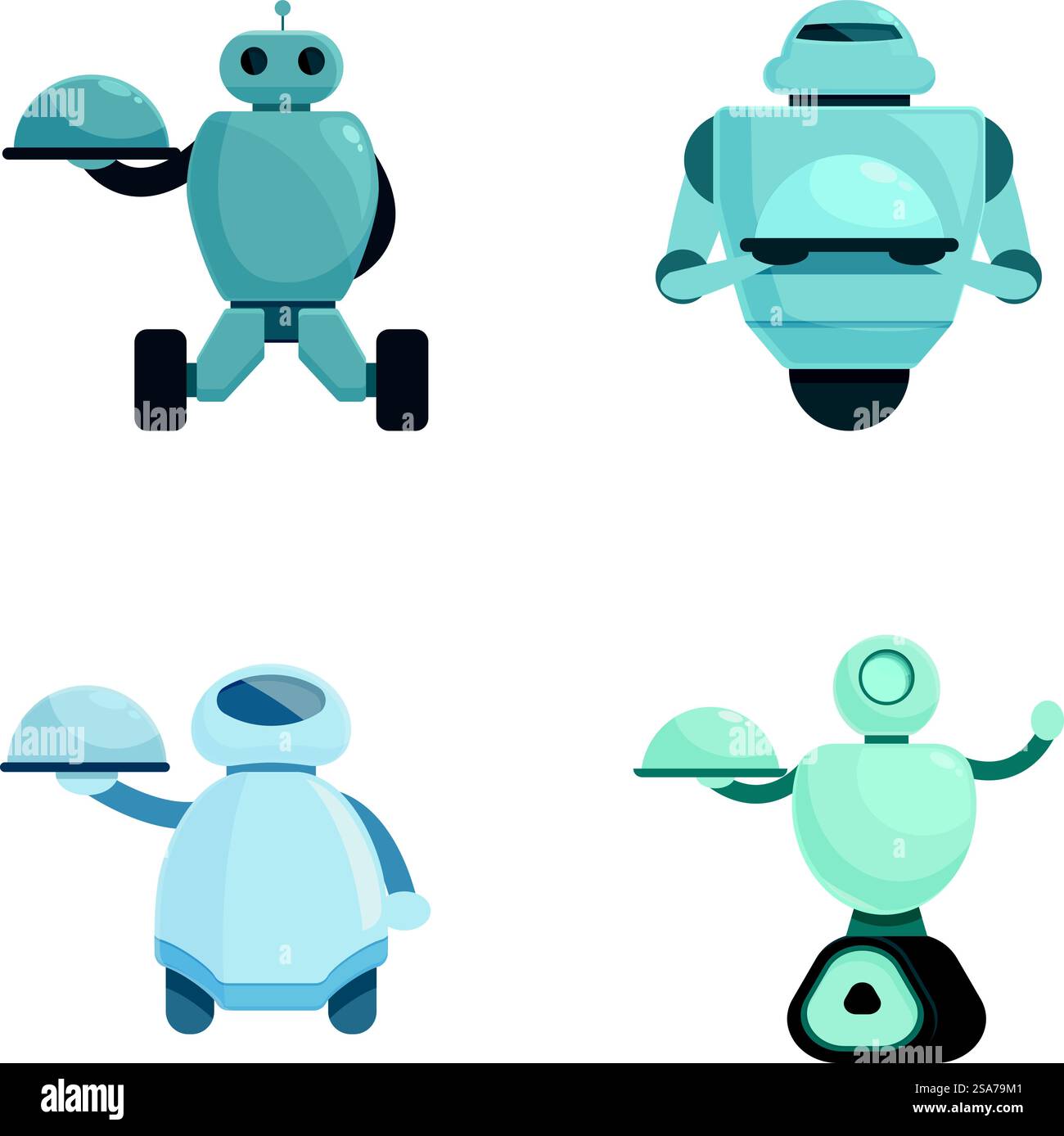 Collection of four different cartoon style service robots hi-res stock ...