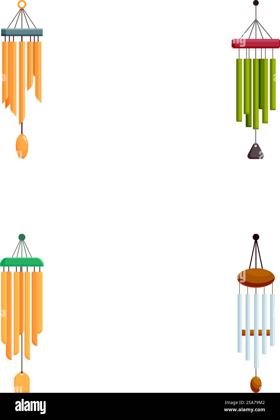 Collection of four wind chimes with different color schemes, isolated ...