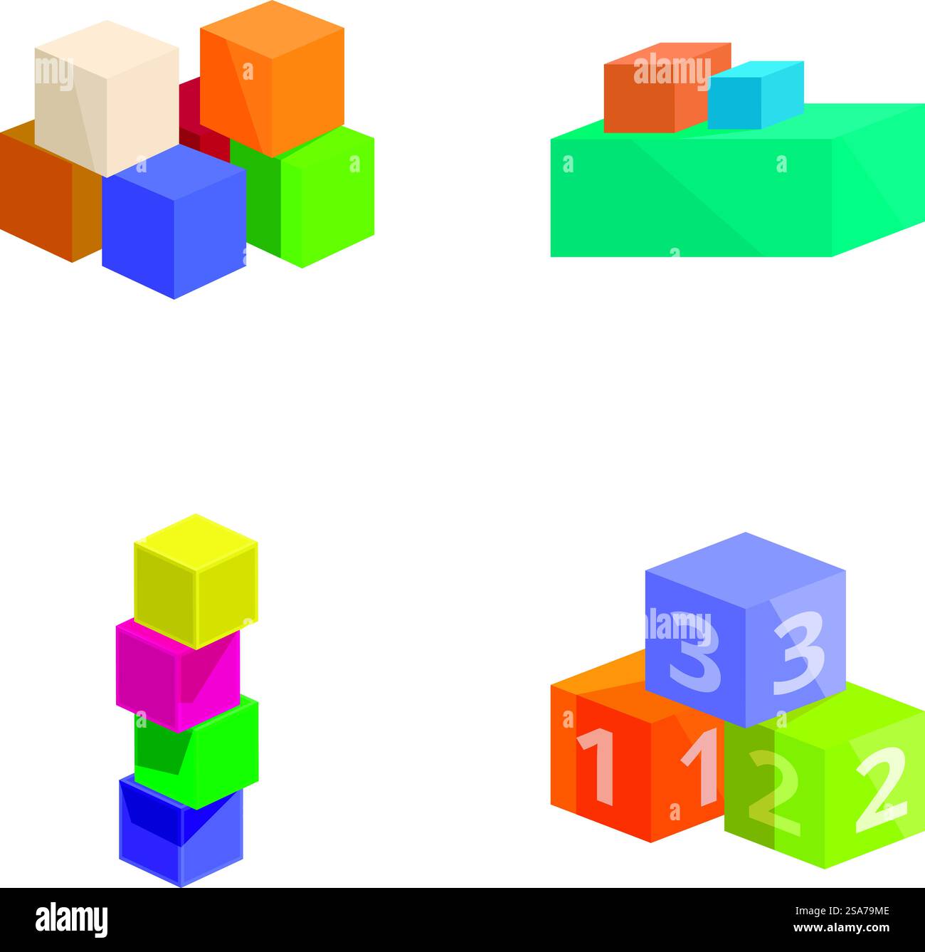 Collection of vibrant 3d geometric shapes, including stacked cubes and ...