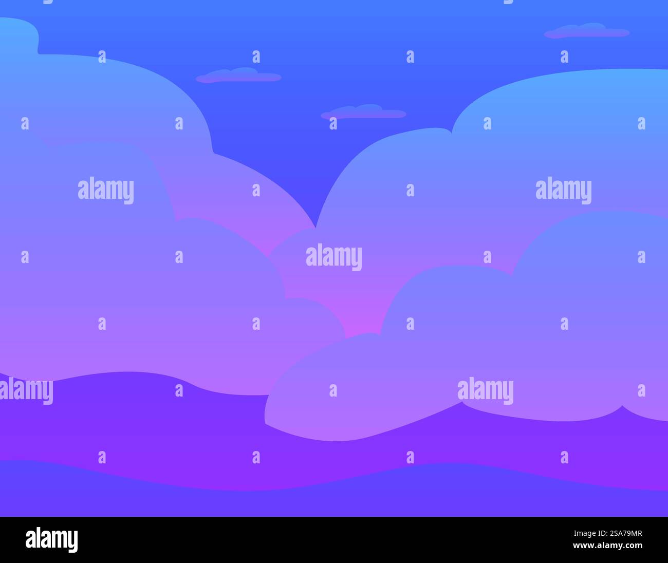 Illustration of a bright, colorful sky with purple clouds. Vivid purple ...