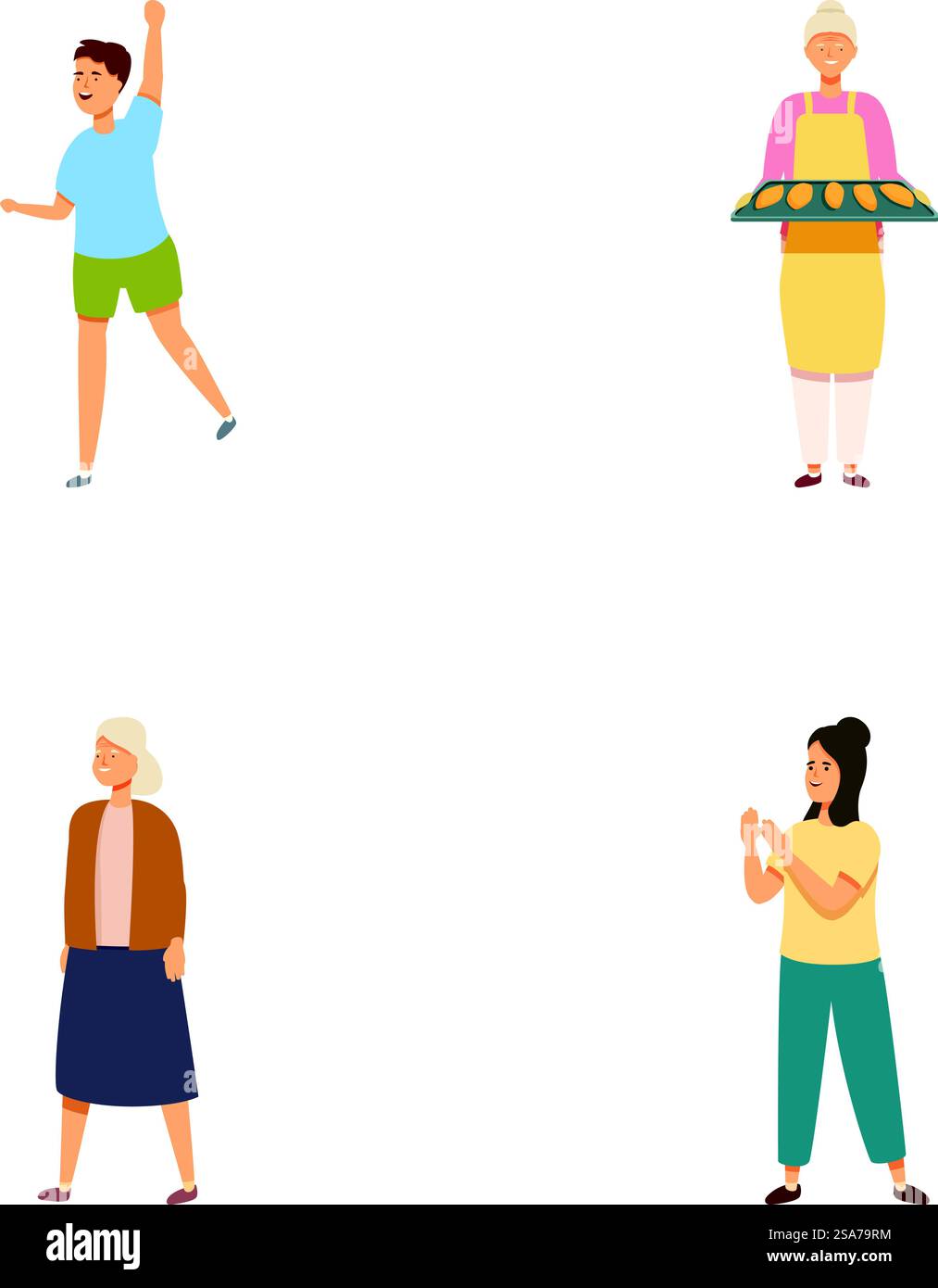 Collection of four illustrations depicting individuals engaged in ...