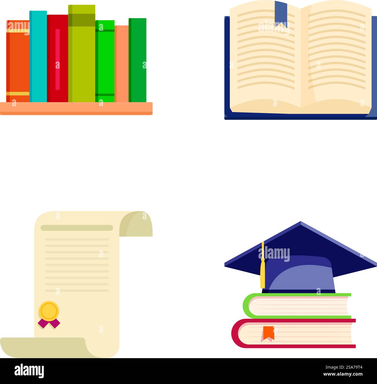 Collection Of Four Flat Icons Symbolizing Education Books And Academic Achievement Education