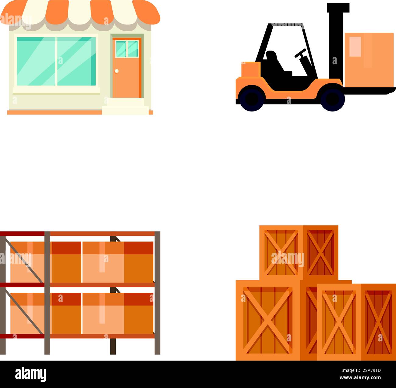 Collection of colorful logistics and retail related flat icons ...