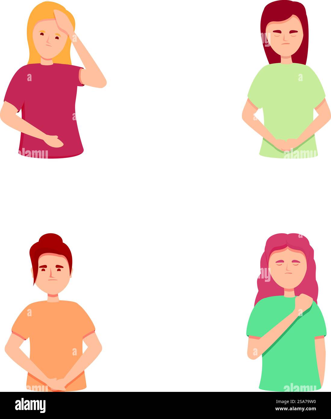 Menopause icons set cartoon vector. Woman experiencing negative emotion ...