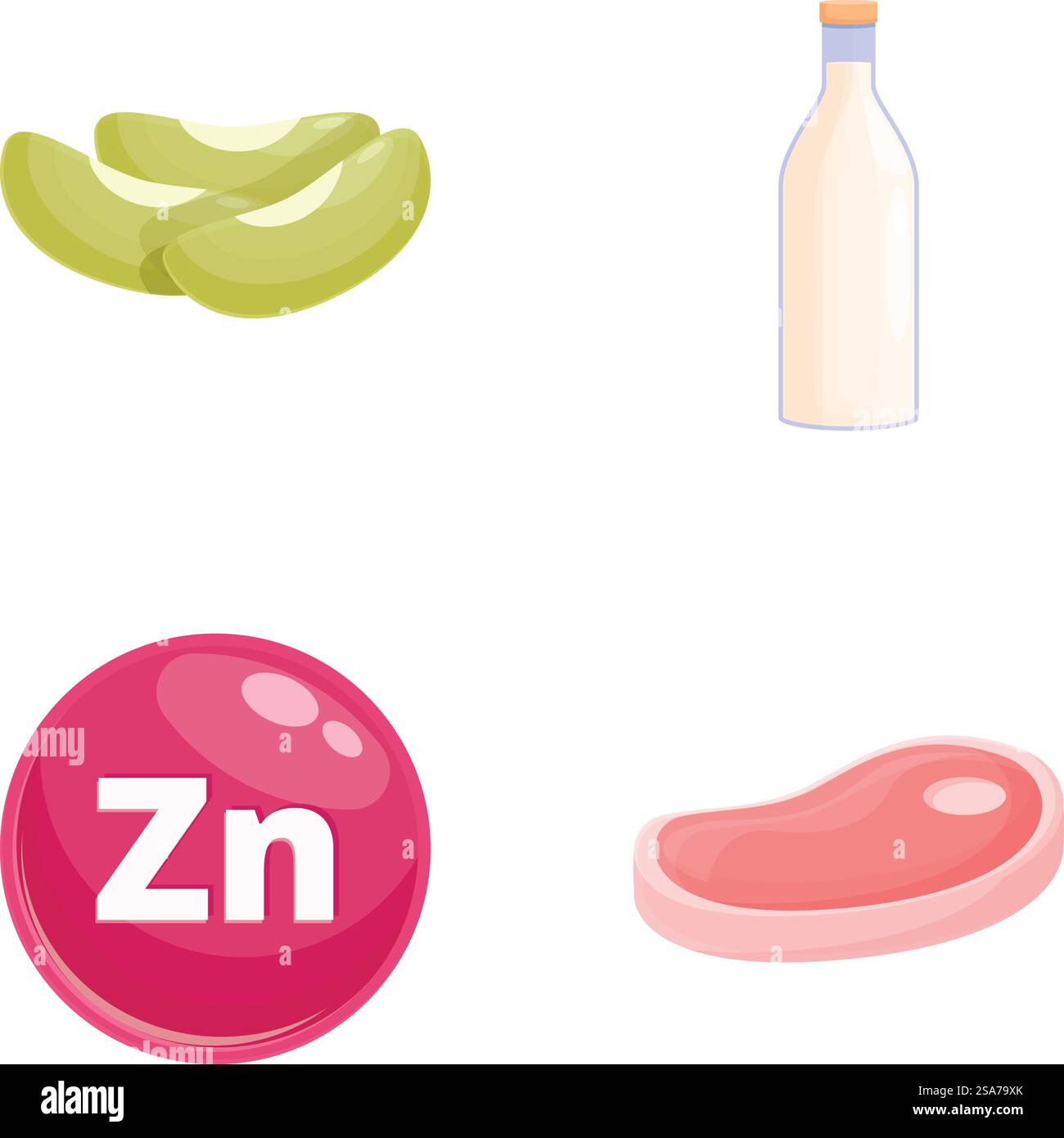 Zinc tablet icons set cartoon vector. Food product with high content of ...