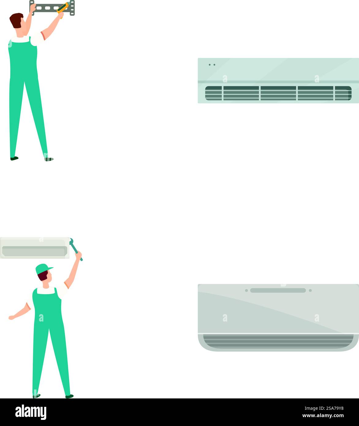 Illustrations of an hvac professional installing different types of air ...