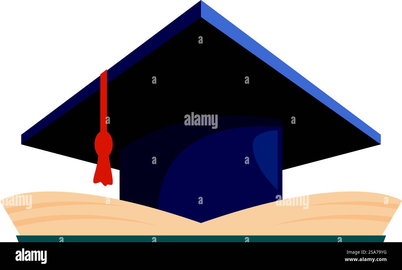 Graduation cap resting on open book representing the culmination of ...