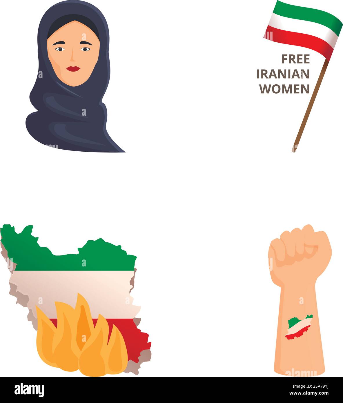 Collection of icons representing support for iranian women’s rights and ...