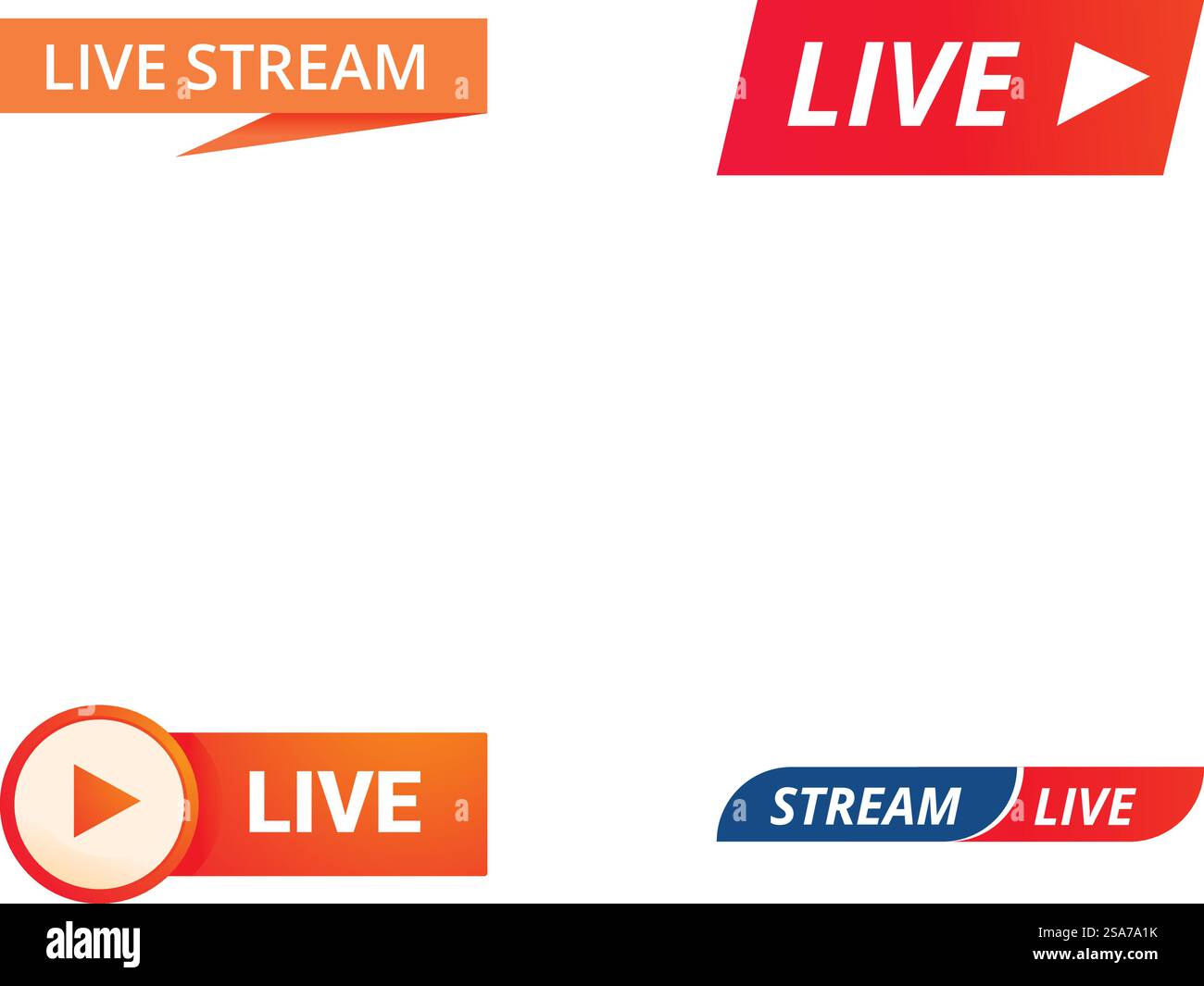 Collection of modern live stream buttons and icons for broadcasting and streaming. Live stream ...