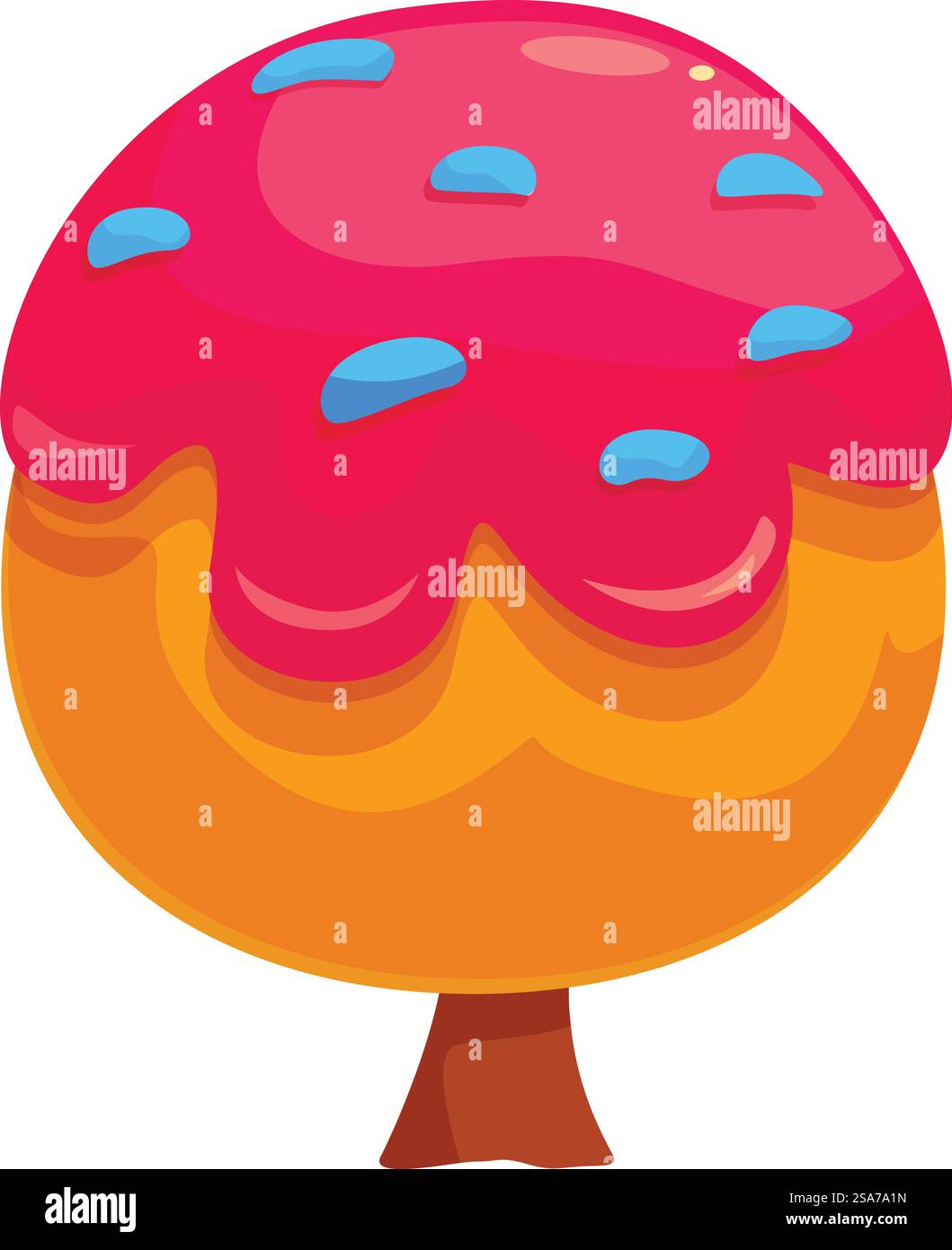 Illustration of a round tree covered with pink icing and blue sprinkles ...