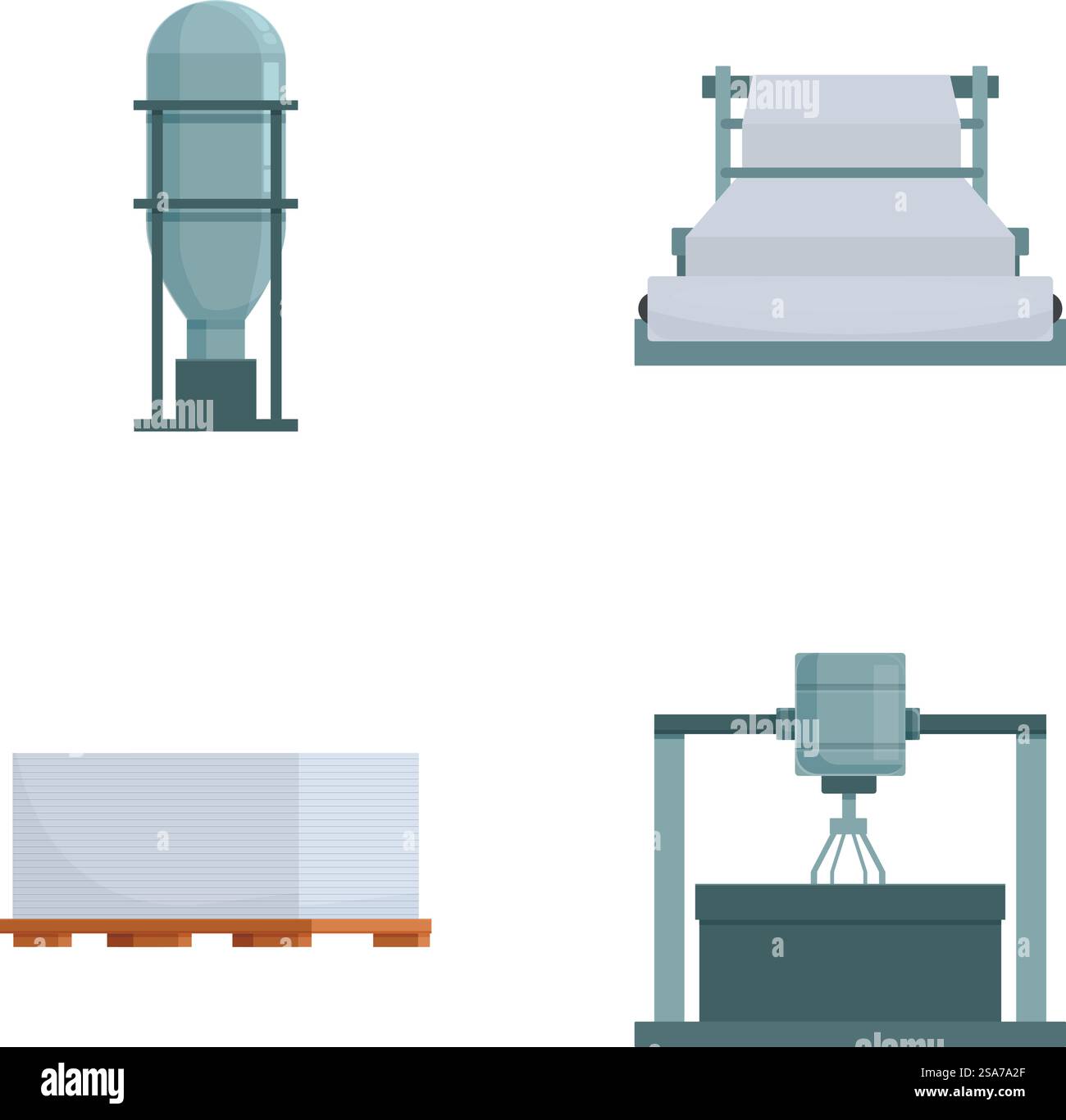 Industrial icons set water tower, steel bridge, cargo, and hydraulic ...