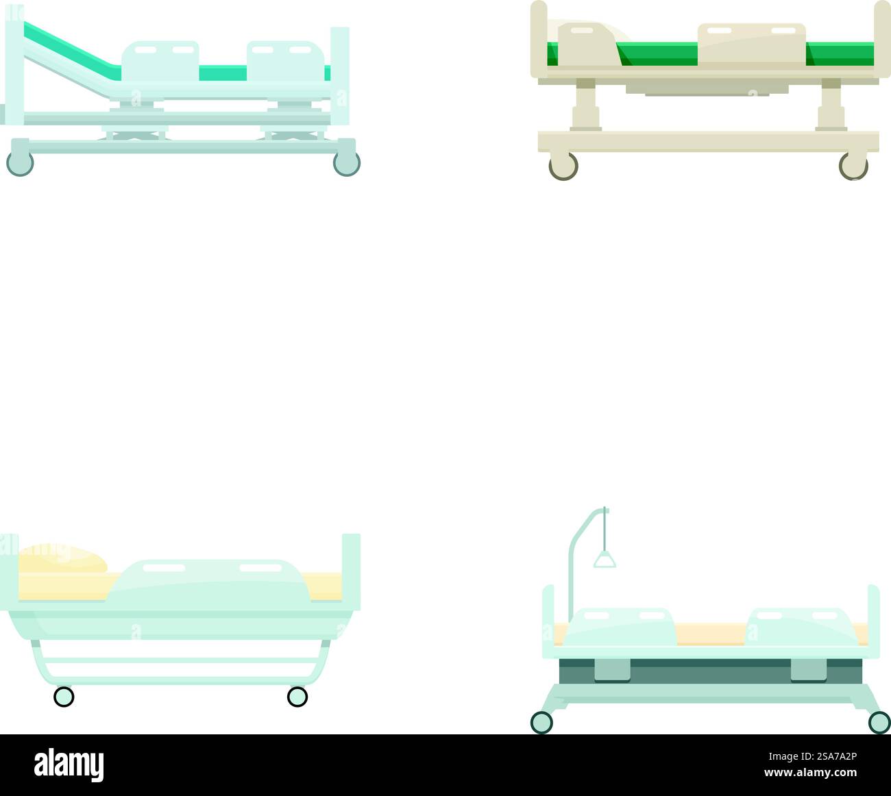 Set of four different types of hospital beds on a white background ...