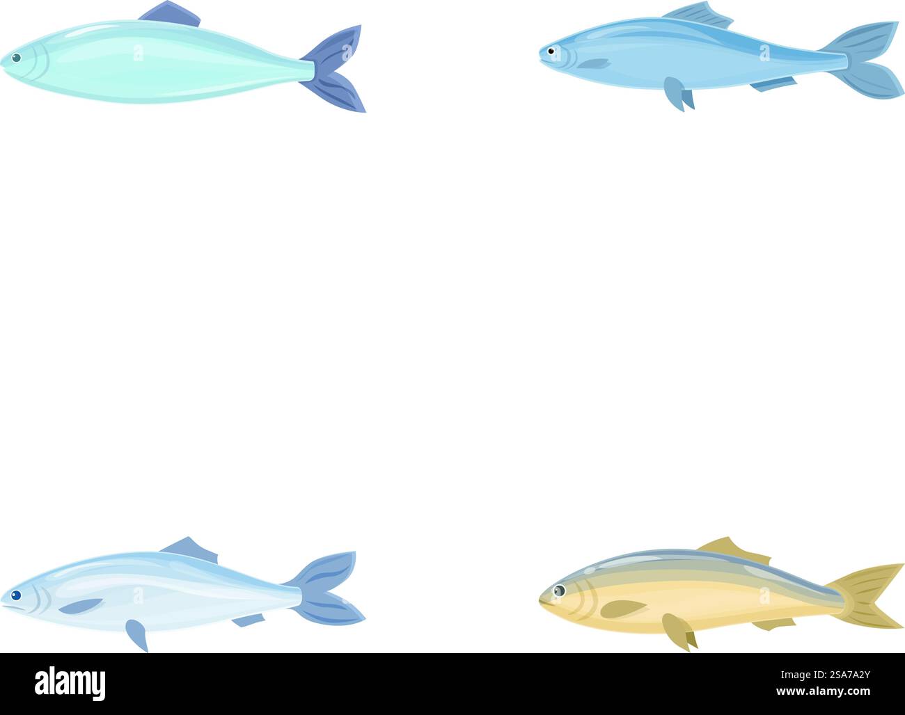 Commercial fish icons set cartoon vector. Fresh raw edible cartoon fish ...