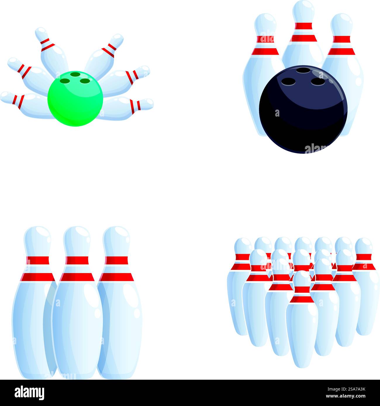 Vector illustration of a bowling set with pins, balls, and equipment on ...