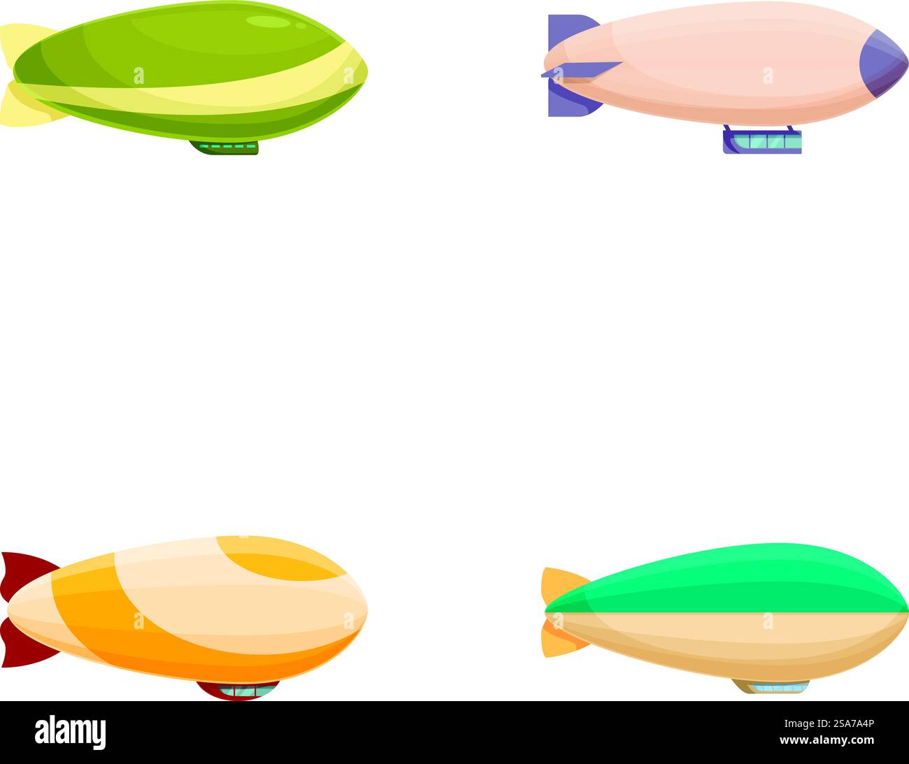 Collection of colorful cartoonstyle airships in various designs ...