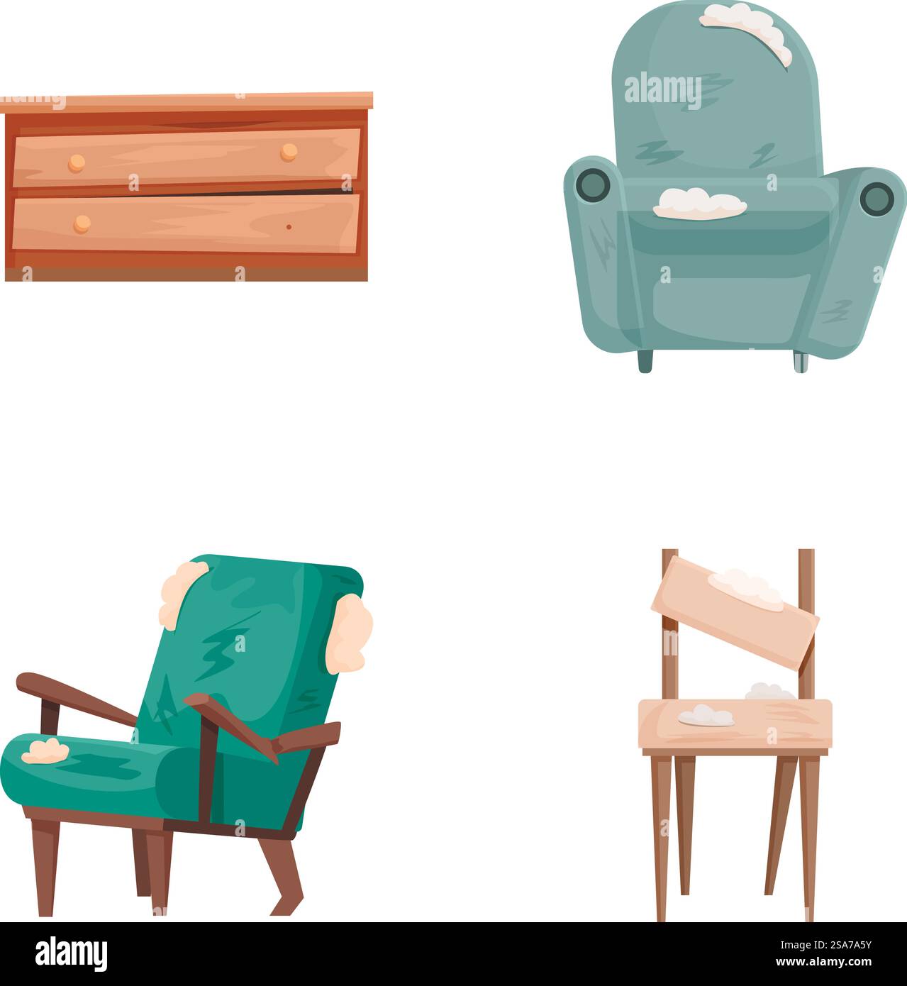Collection of vector illustrations featuring damaged wooden drawer ...