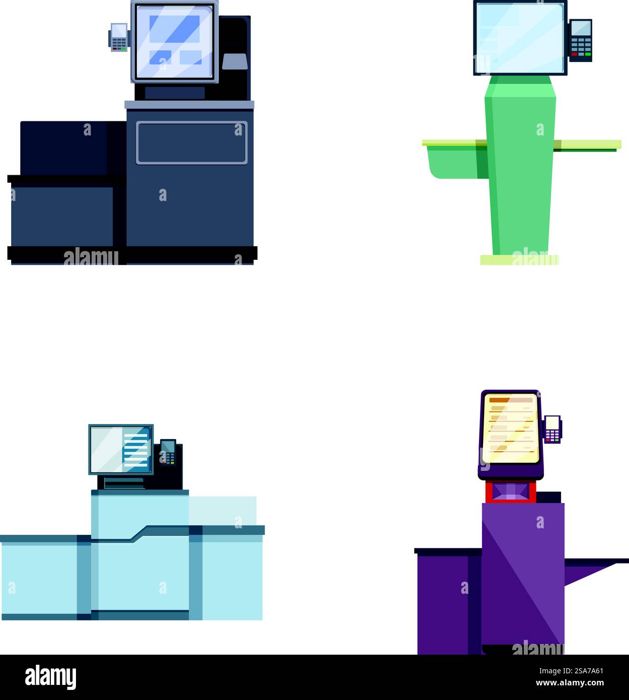 Collection of four colorful vector illustrations of industrial ...