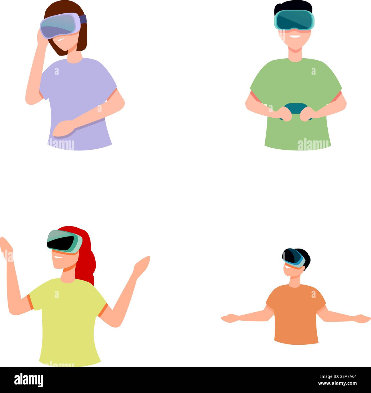 Collection of illustrated characters engaged with virtual reality tech ...