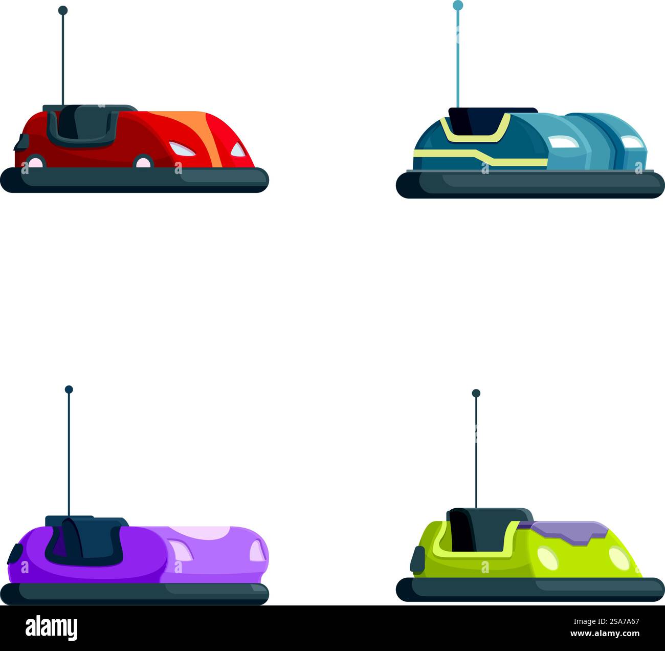 Vector illustration of four different colorful bumper cars on a white ...