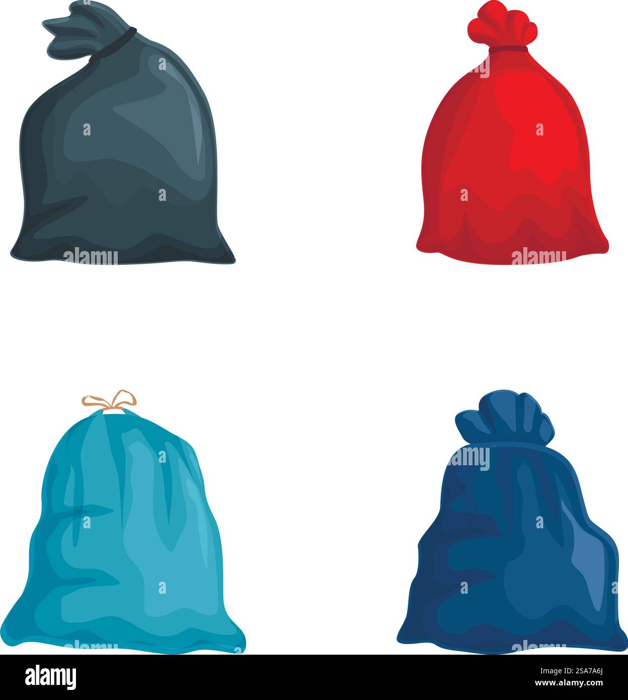Vector illustration of four colorful garbage bags in cartoon style ...