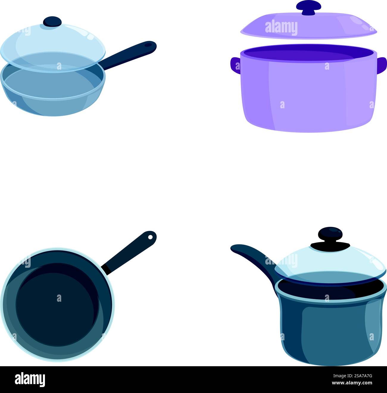 Collection of kitchen cookware including pans and pots in a modern ...