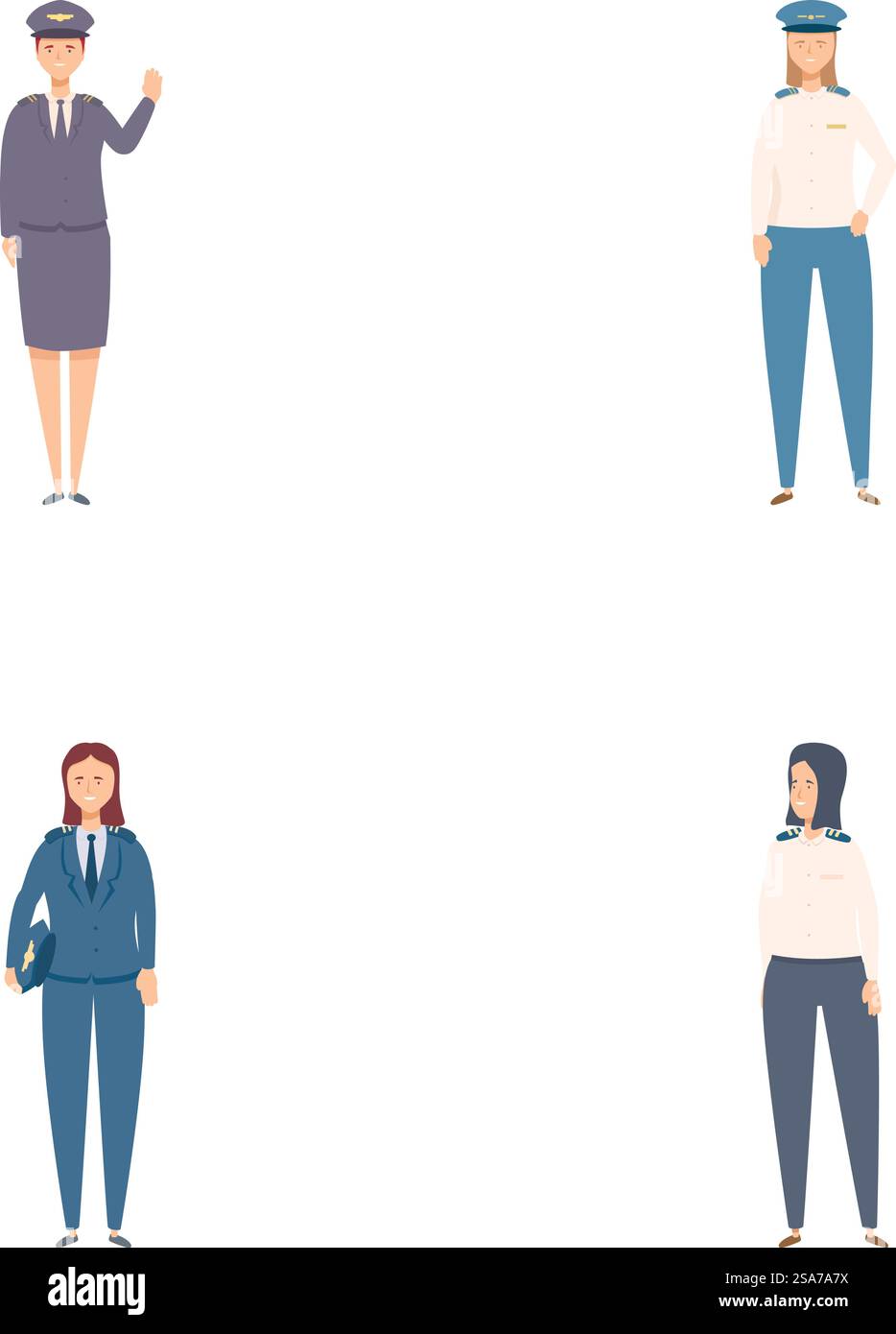 Set of four women in various professional uniforms, representing ...