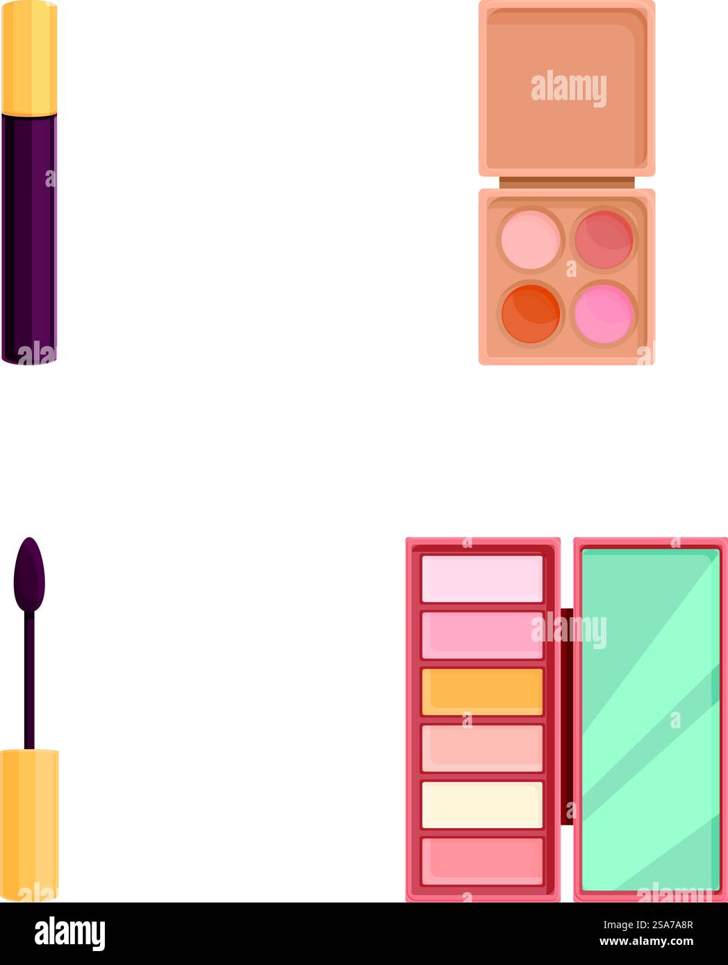 Flat design vector illustration featuring a lipstick, eyeshadow palette ...