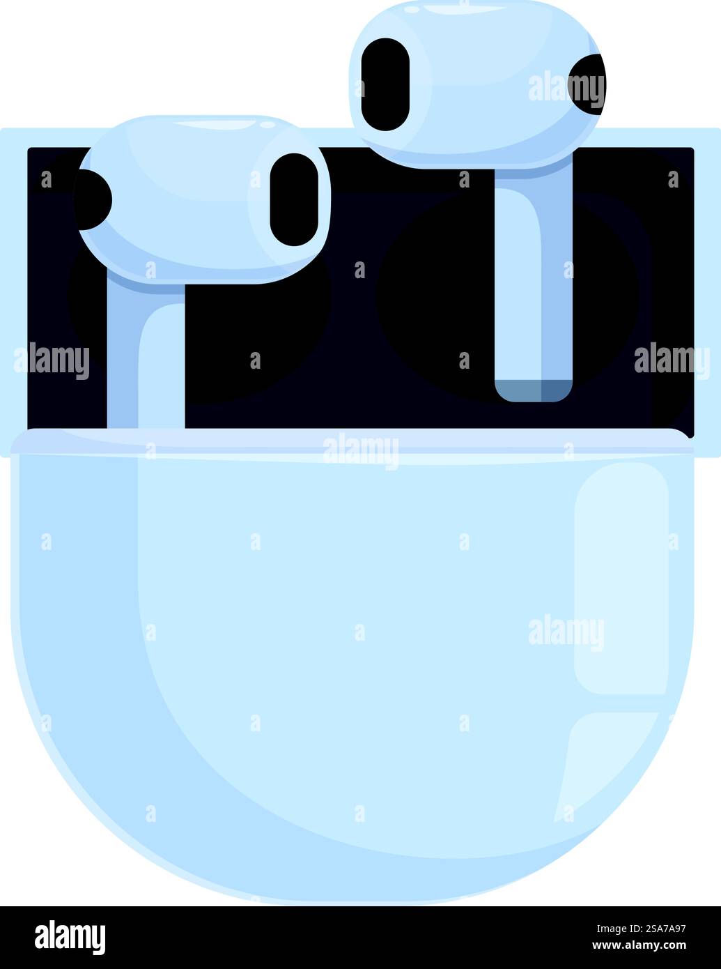 Wireless earbuds charging in case isolated on white background. Two ...