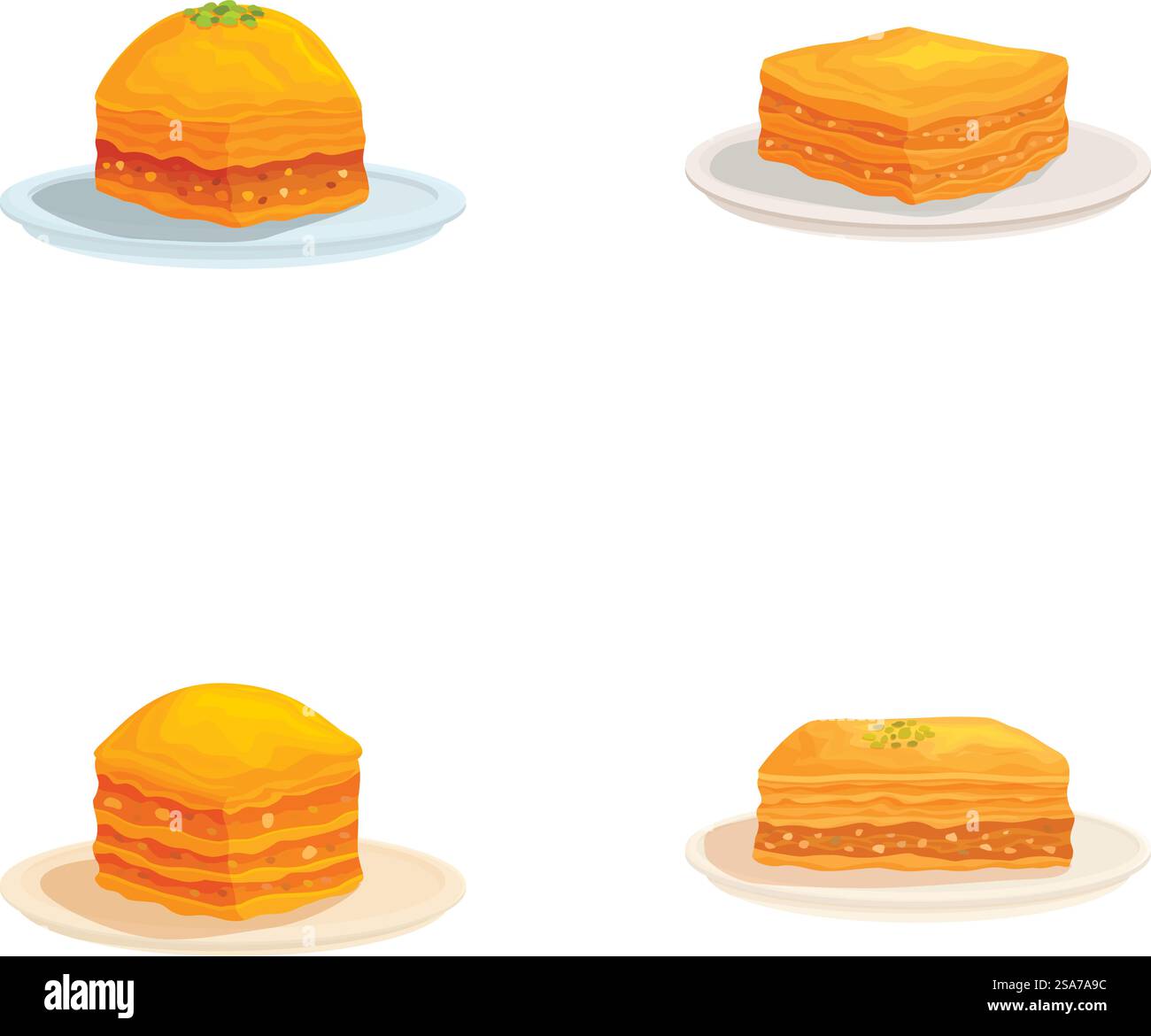 Set of four detailed digital illustrations of delicious sweet pastries ...