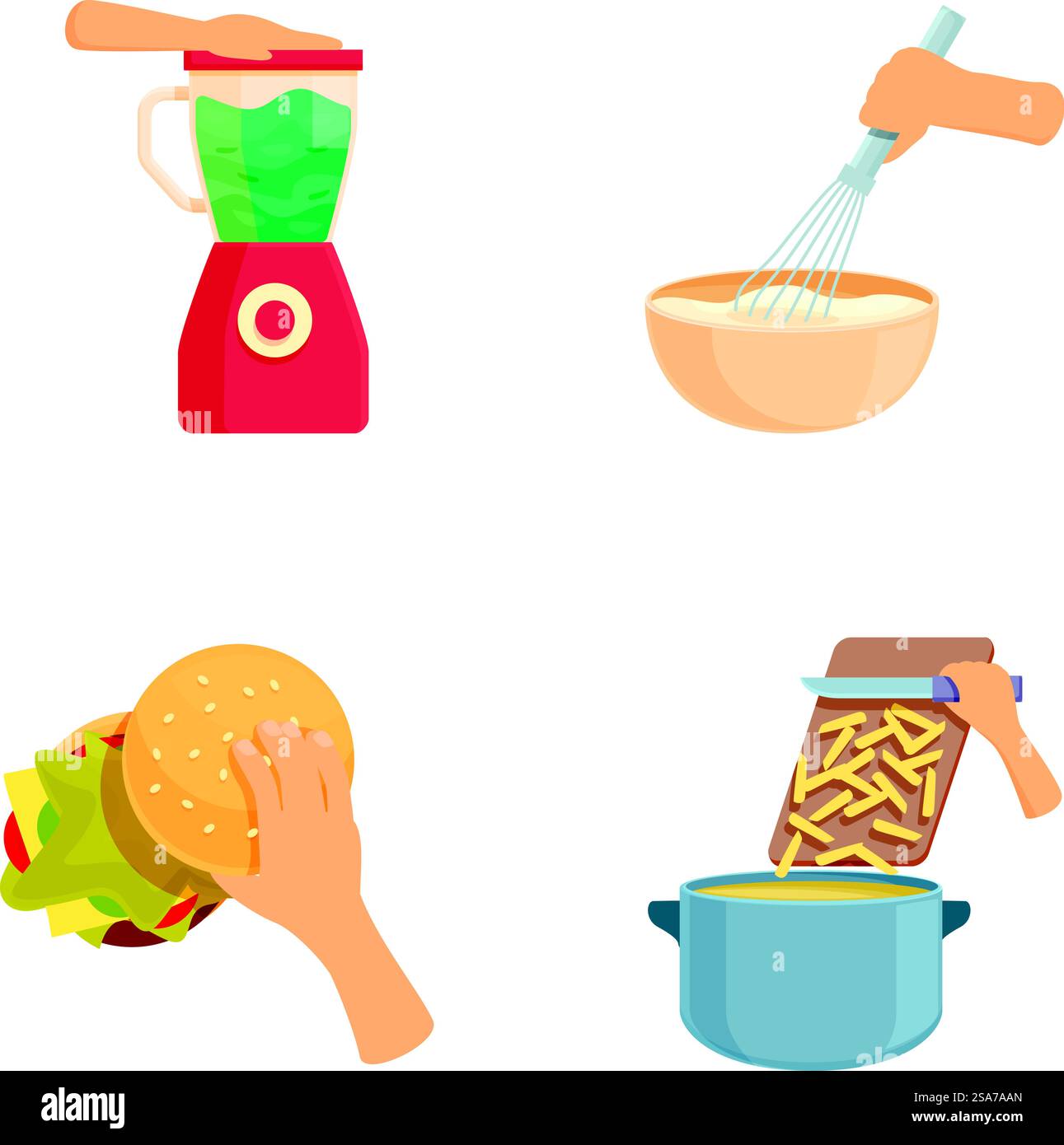 Set of colorful vector illustrations featuring various cooking and food ...