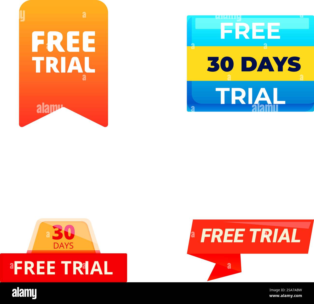 Set of colorful digital badges offering free trials, suitable for web ...