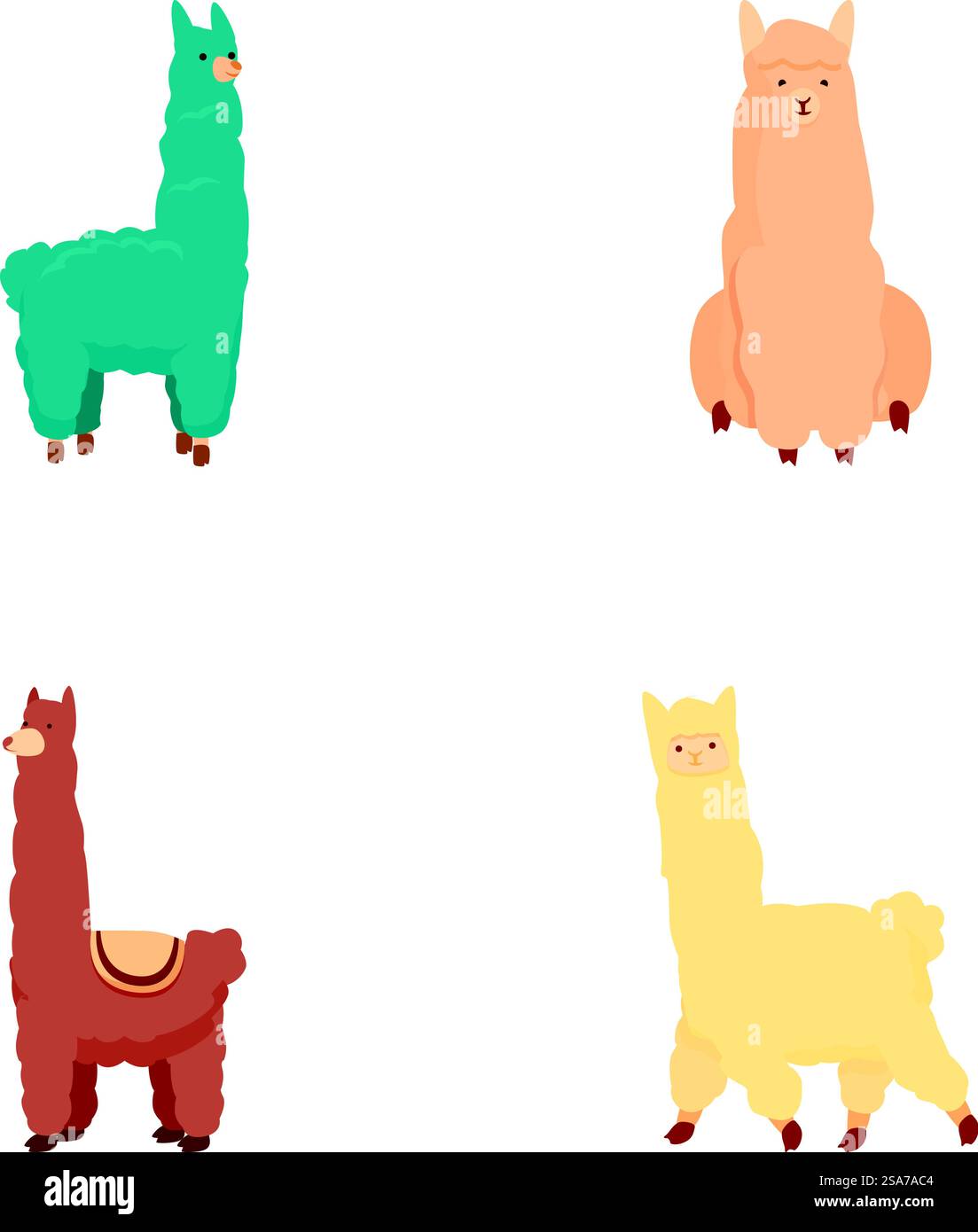 Cartoon llama icons set cartoon vector. Funny alpaca character. Cute ...