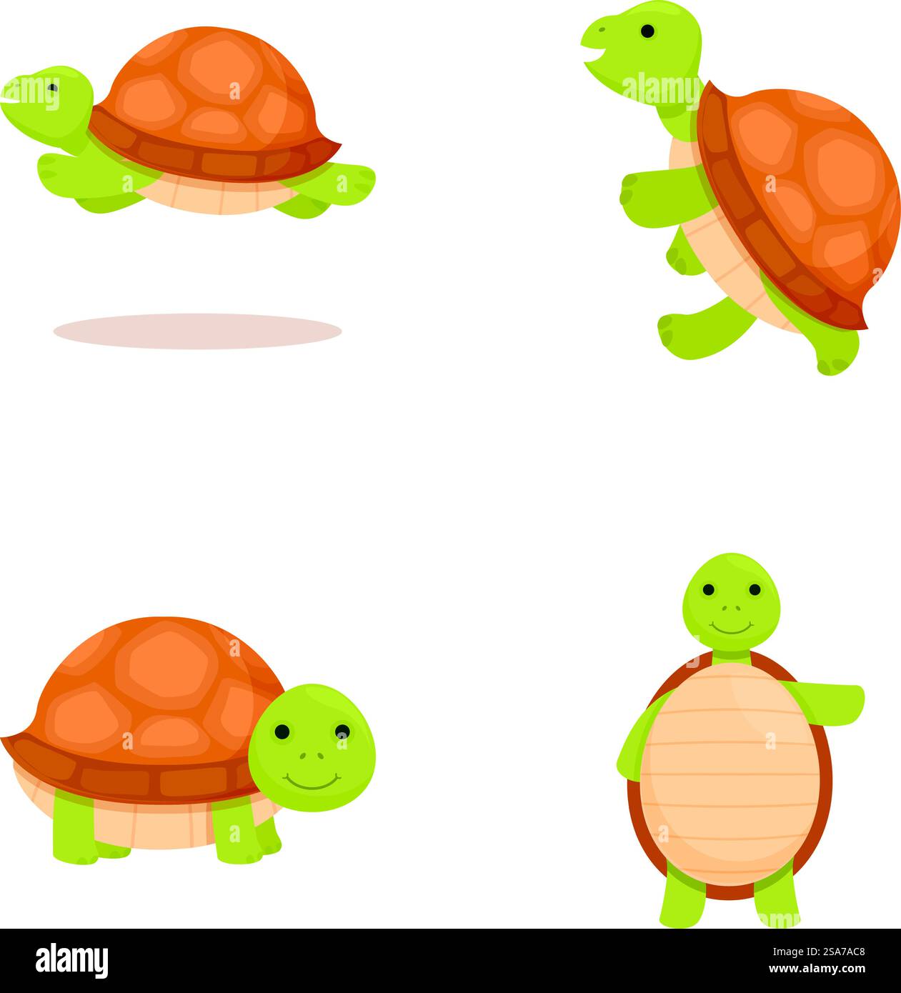 Set of cute cartoon turtles in various poses suitable for children’s ...