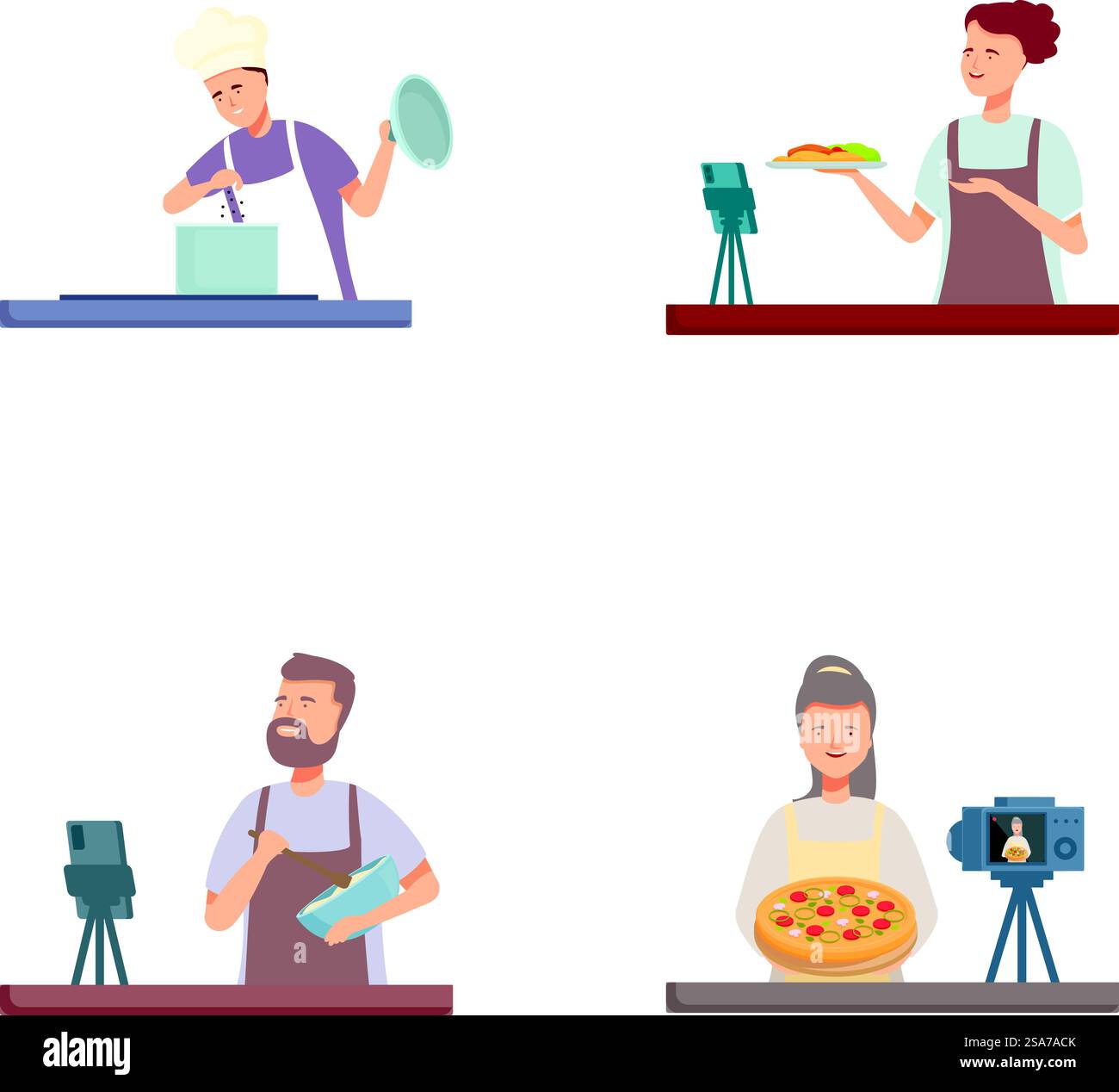 Set of illustrations depicting various professionals, including a chef ...