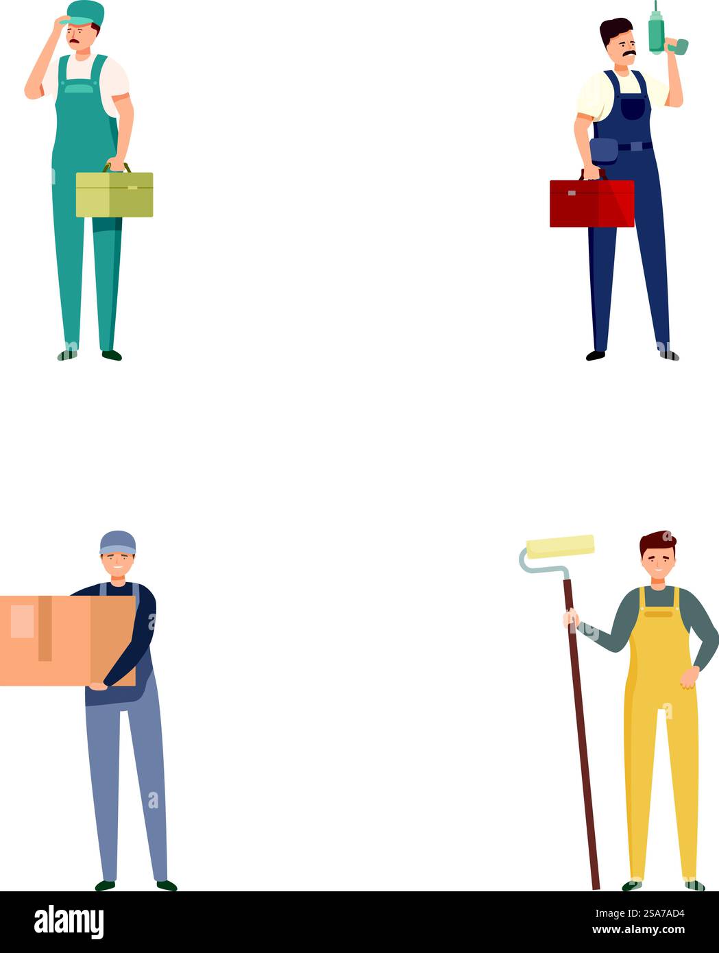 Illustration of professionals including a painter, electrician, courier ...